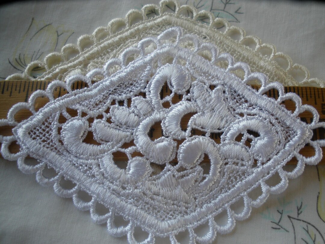 Bright White or Cream Venise Lace Diamond Floral Applique Embellishment ...