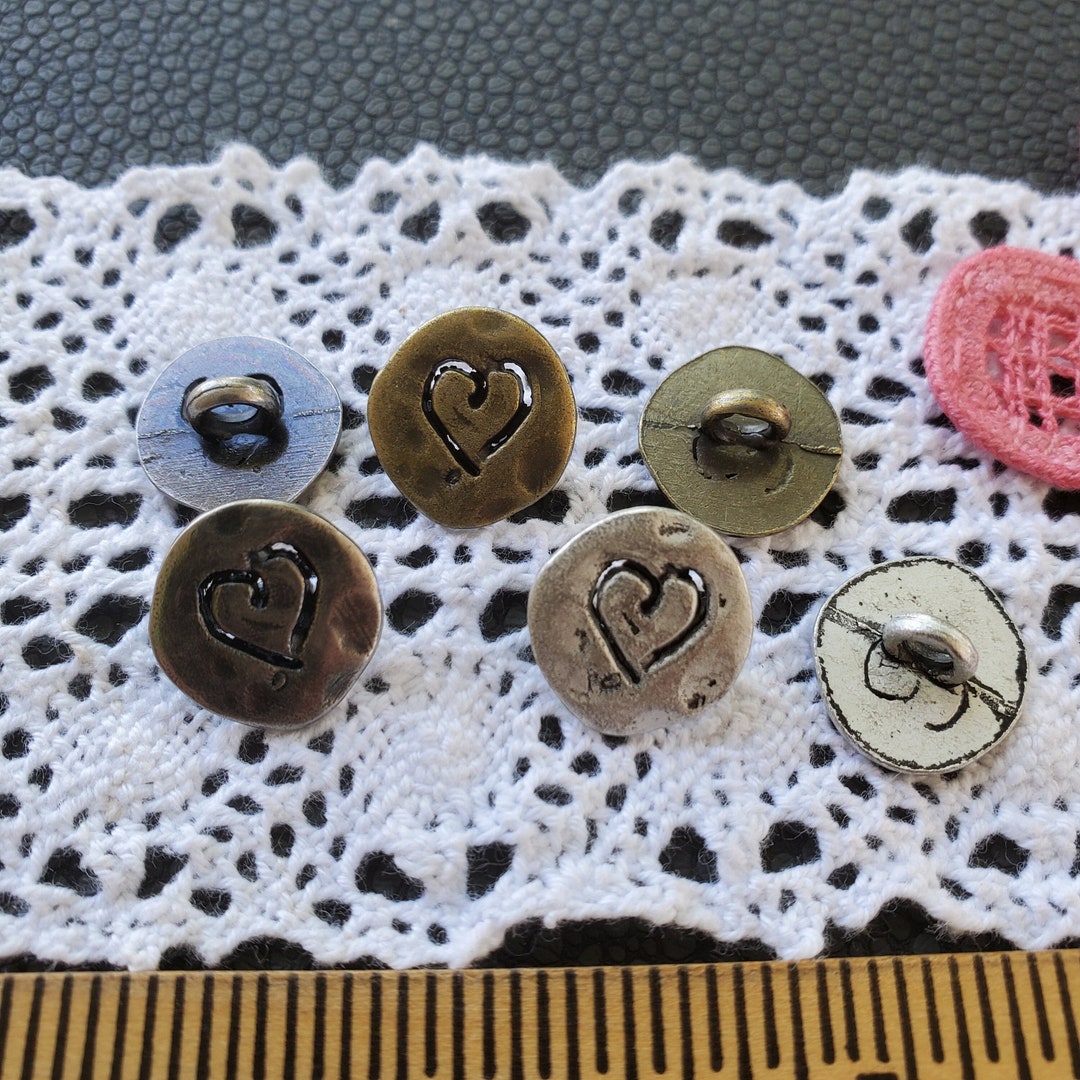 Rustic Shape Stamped Heart Metal Shank Buttons Size 24L 5/8" Matte ...
