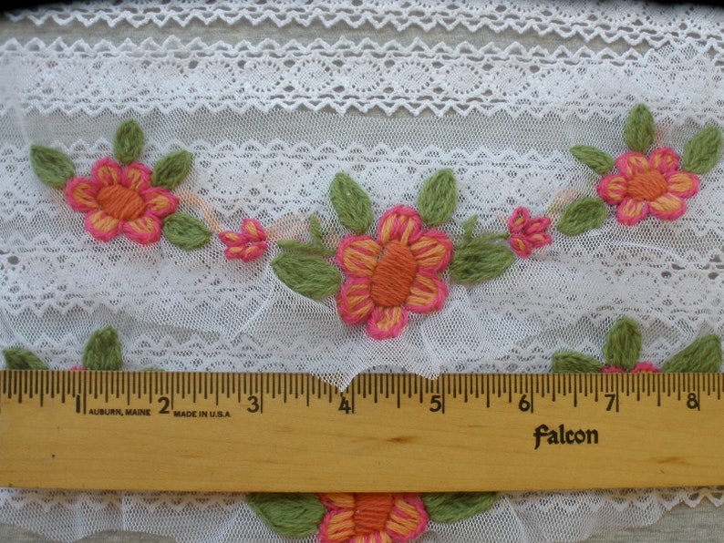 Embroidered Multi-color Yarn Flowers Applique on Net 8.5 | Etsy