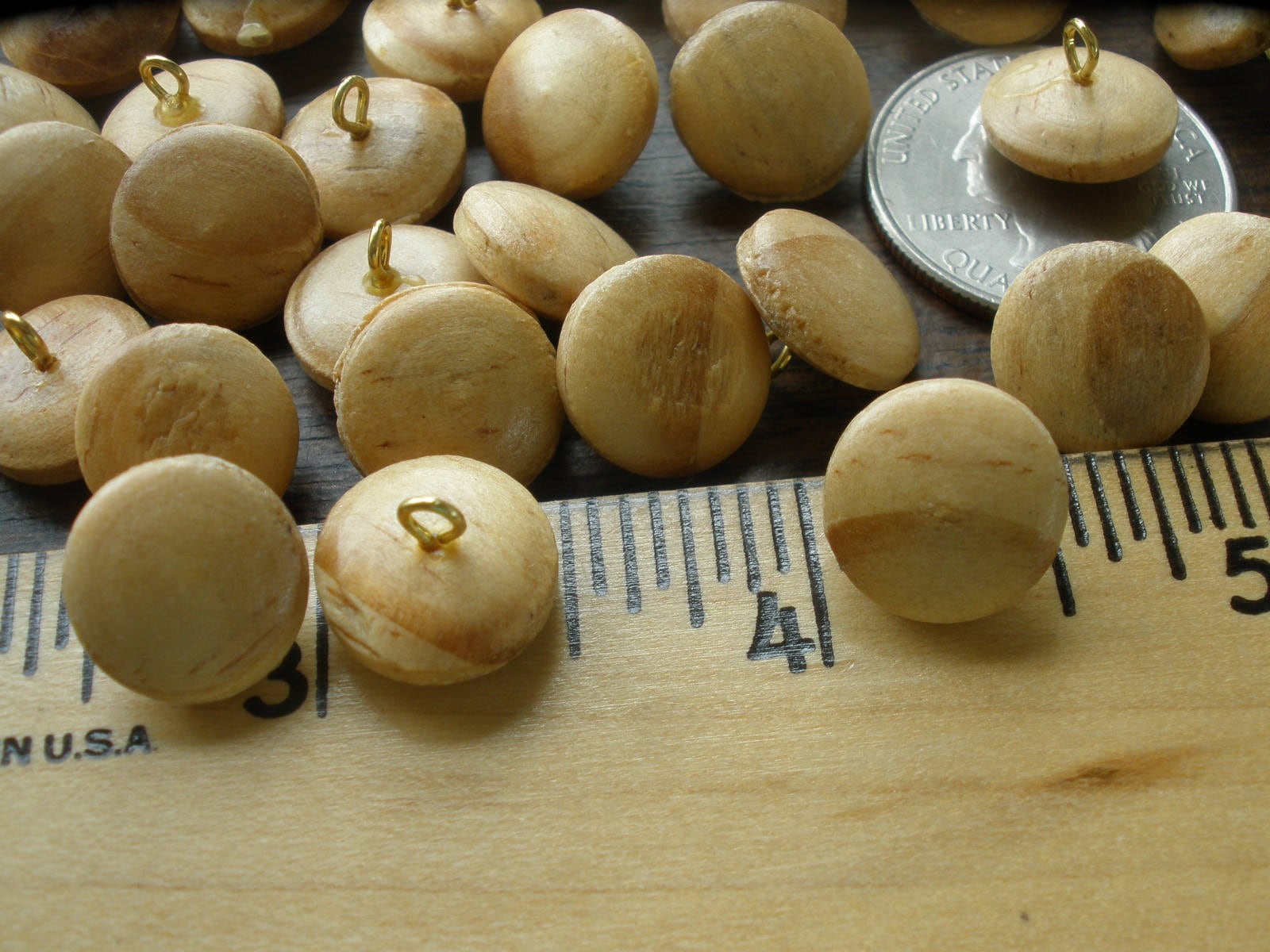 20L Wooden Pin Shank Buttons Lightweight Wood Gold Color Metal 24 ...