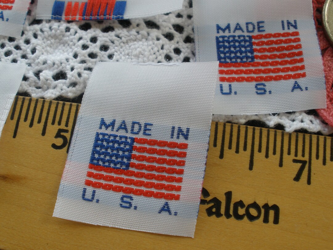 100 MADE IN U.S.A. Tags American Flag Labels 28MM X 37MM Woven Garment ...