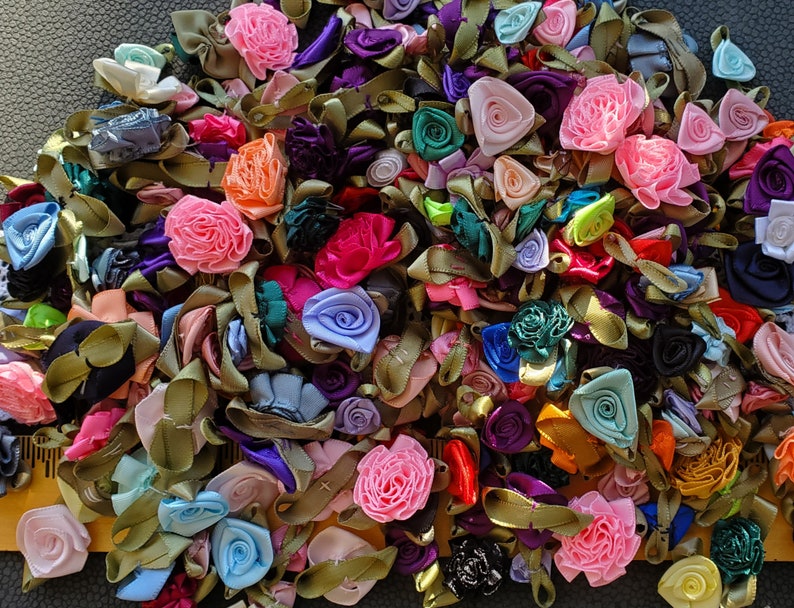 Ribbonwork Flowers Mixed Satin Ribbon Rosettes Hand Sewn - Etsy