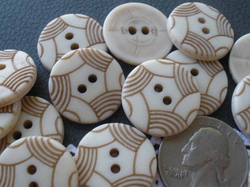 Art Deco Pattern Faux Bone Plastic Buttons 12 Pcs Size 32L 13/16" 20MM ...