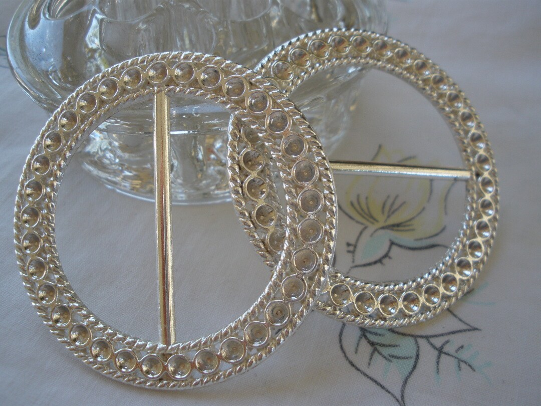 2.25 Round Silver Ribbon Scarf Slide Rhinestone Ready Buckle Metal ...