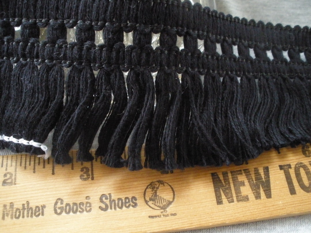 Black 2 Wide Cotton Fringe Boho Trim Retro Thick Soft Yards Yardage ...