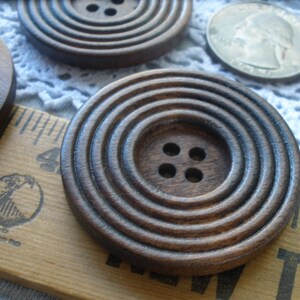 Carved Wood Coat Buttons Extra Large 38MM Medium Stain Wide Swirls Rim ...