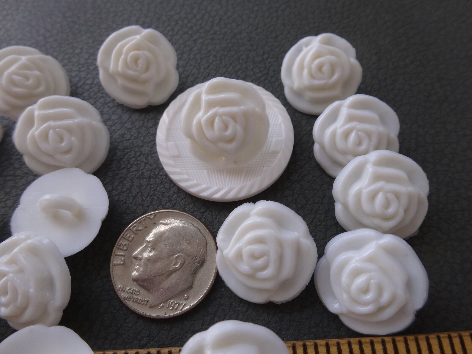 White Vintage Carved Plastic Rose Shank Buttons Size 24L | Etsy