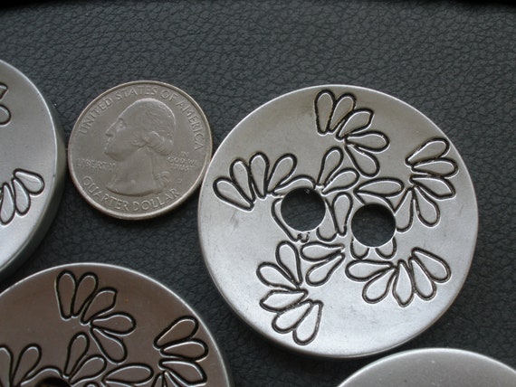 Extra Large 43MM Matte Silver Buttons Black Etched Floral | Etsy