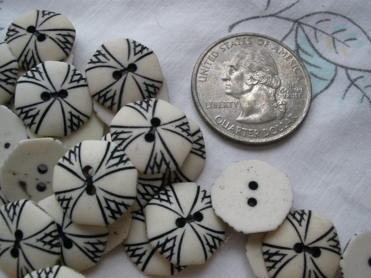 Faux Bone Ivory Octagon Buttons Black Etched Pattern 9/16" 22L 14MM 2 ...