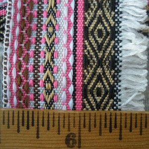 Tribal Woven Ribbon With Micro Loop Fringe 1 7/8" Wide Pink White Black ...