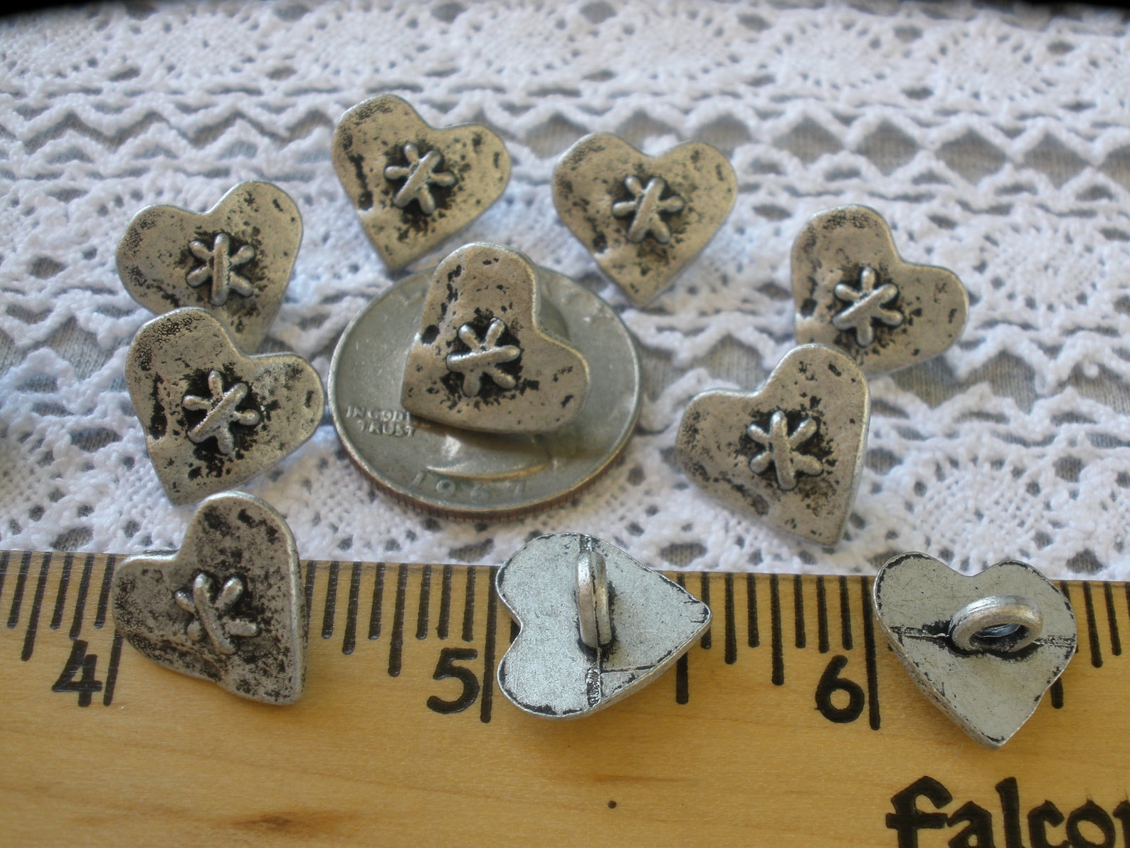 15MM Vintage Heart W/ Star Silver Black Shank Buttons Size 24L | Etsy