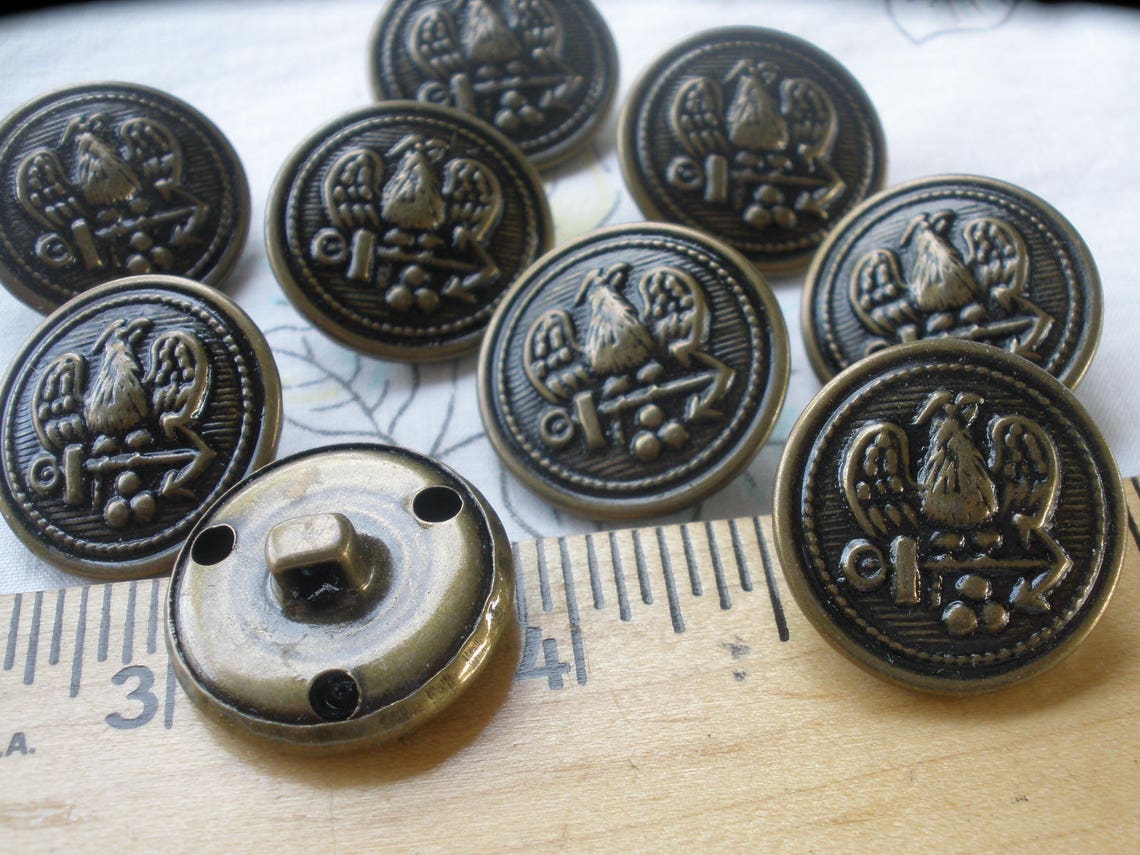 Eagle & Anchor Antique Bronze Buttons 23MM Hollow Metal Shank Size 36L ...