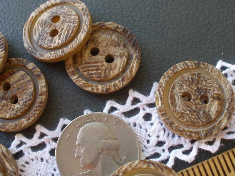 23MM Carved Textured Plastic Buttons Faux Wood Look 2 Hole Scrapbook ...