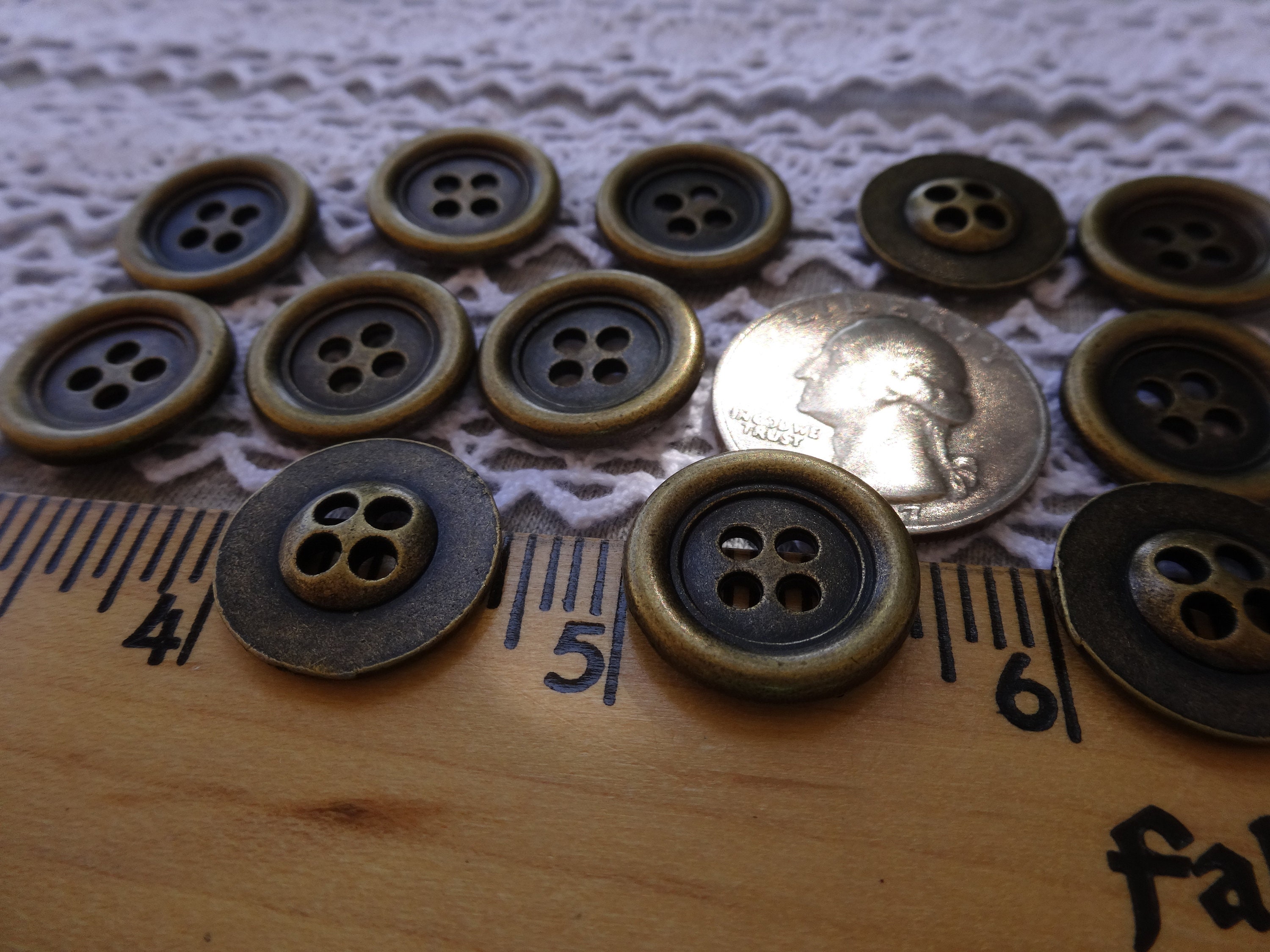 Bronze Color Metal Shirt Buttons 28L 17.5mm 11/16" 4 Hole Double Rim ...