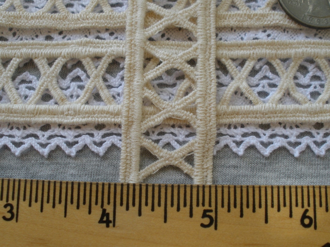 Boho Criss Cross Ecru Tatted Look Edging Trim 1 Inch Wide 25MM Bobbin ...