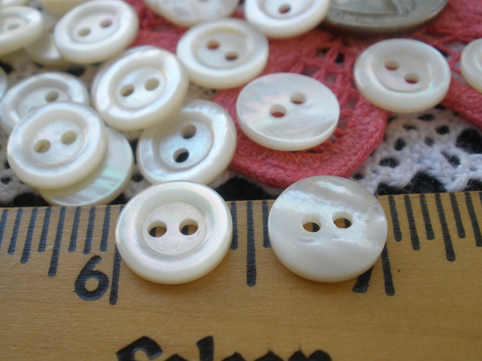 11MM Wide Rim Real Shell Buttons Pearly White Carved MOP 18L 2 Hole Sew ...