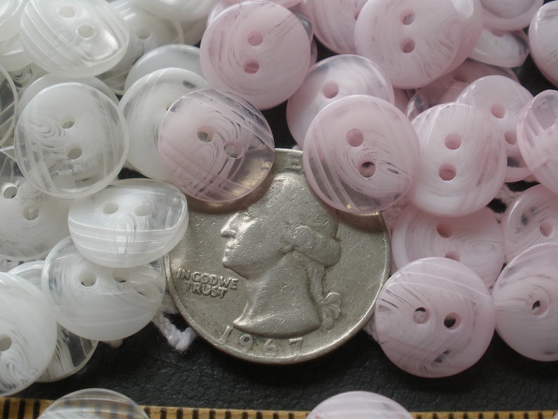36 Cool Clear & Pink or White Textured Buttons 1/2" (20L 13MM) 2 Hole ...