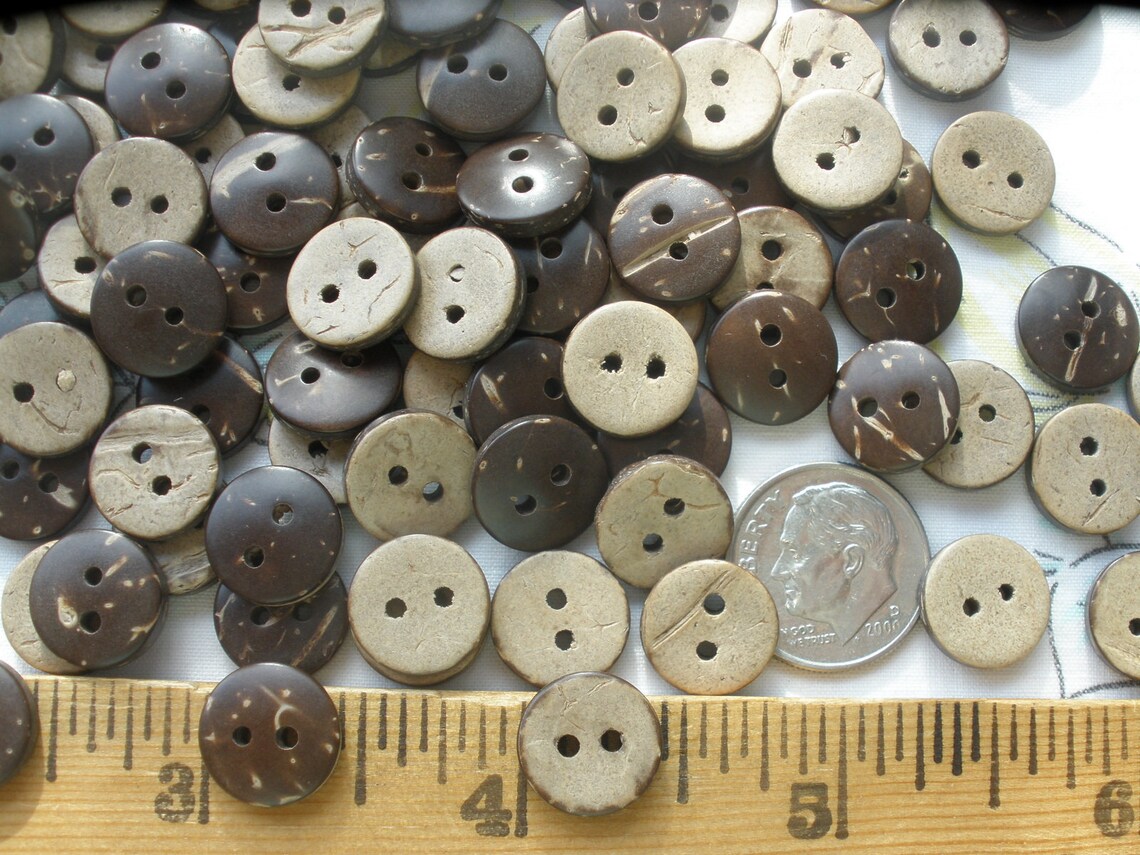 Little 11MM Coconut Shell Shirt Buttons 24 Each 18L 7/16" 2 Hole Sew on ...