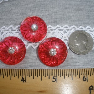 Red Clear Crackle Carved Flower & Rhinestone Shank Buttons Plastic 40L ...