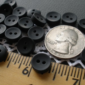 Matte Black Tiny 10mm Buttons 36 Plastic 16L 3/8" Craft Stash 4mm Thick ...