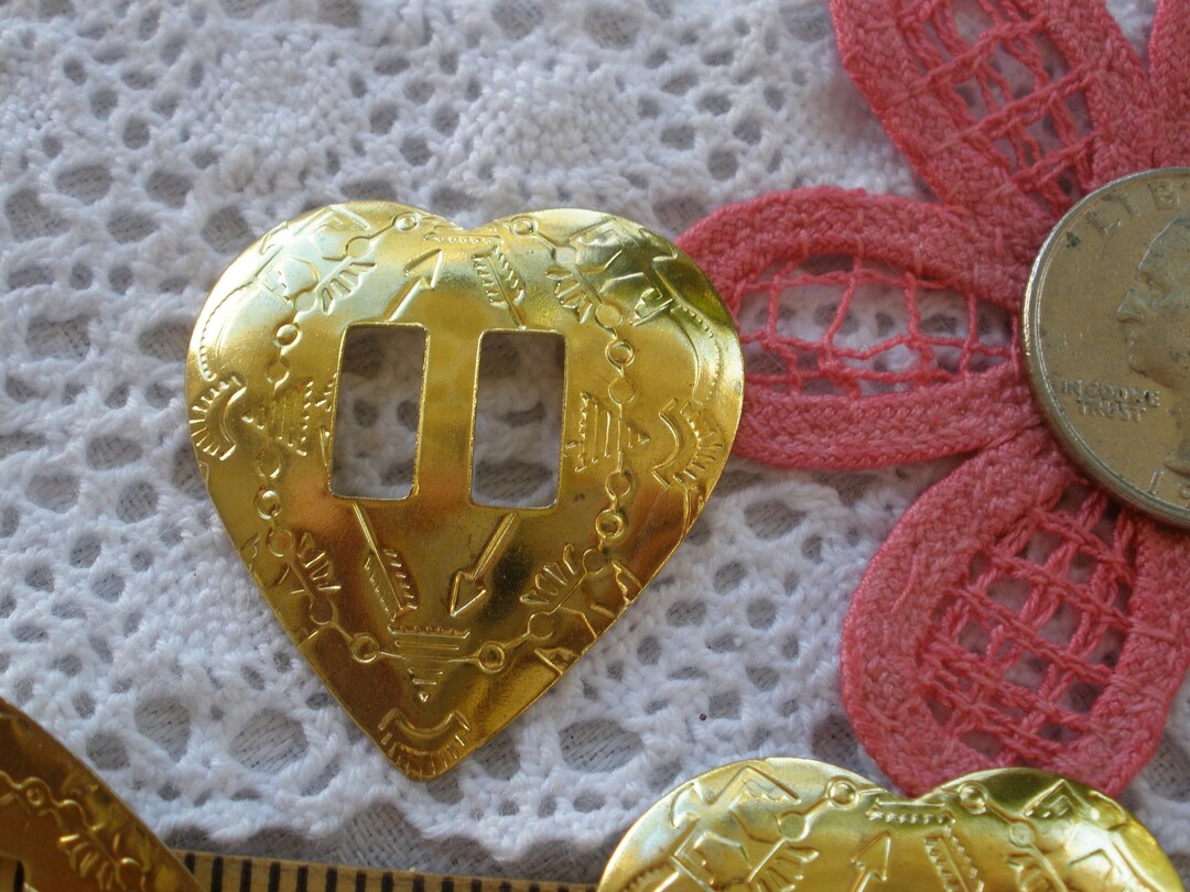 Gold Tone Metal Heart Shape Bolo Buttons 1 3/8" Sew on 35MM 55L 6 ...