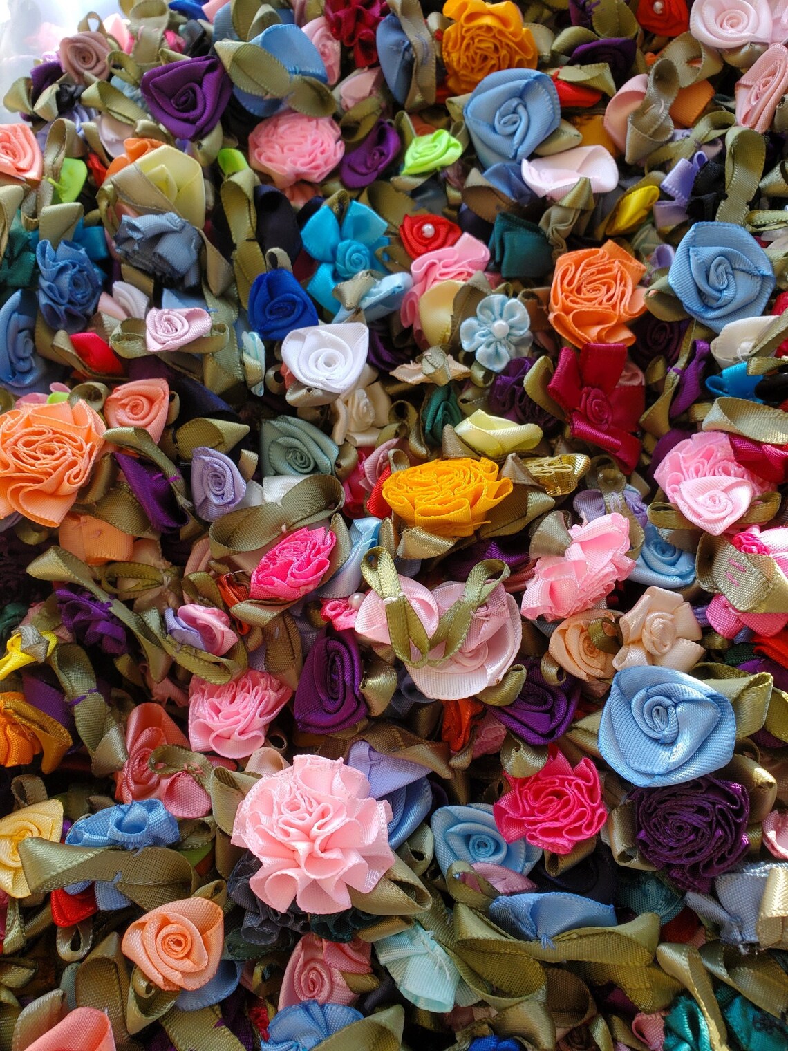 Ribbonwork Flowers Mixed Satin Ribbon Rosettes Hand Sewn - Etsy