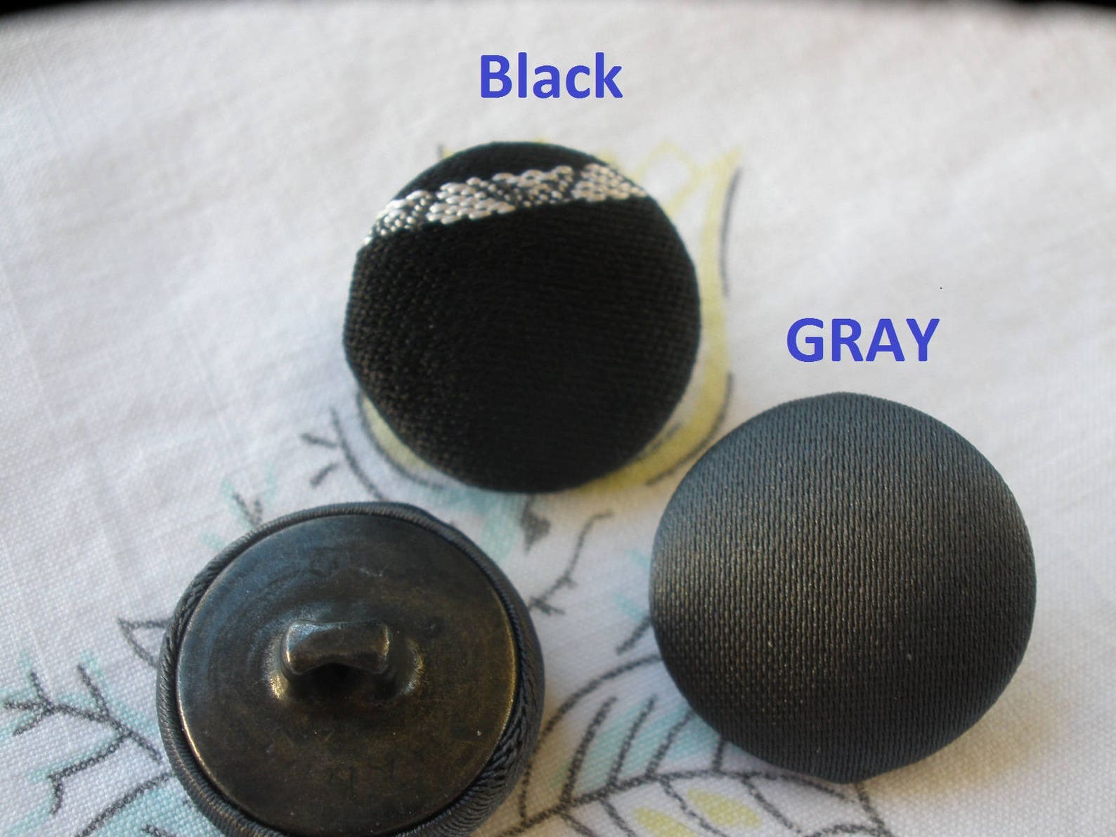 Tuxedo Buttons Gray Satin Fabric Cover Buttons 3/4" Cloth Covered Metal ...