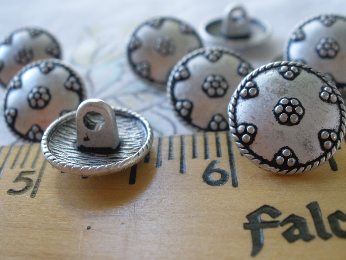 15MM Embossed Floral Pattern Metal Dome Shank Buttons Pewter - Etsy