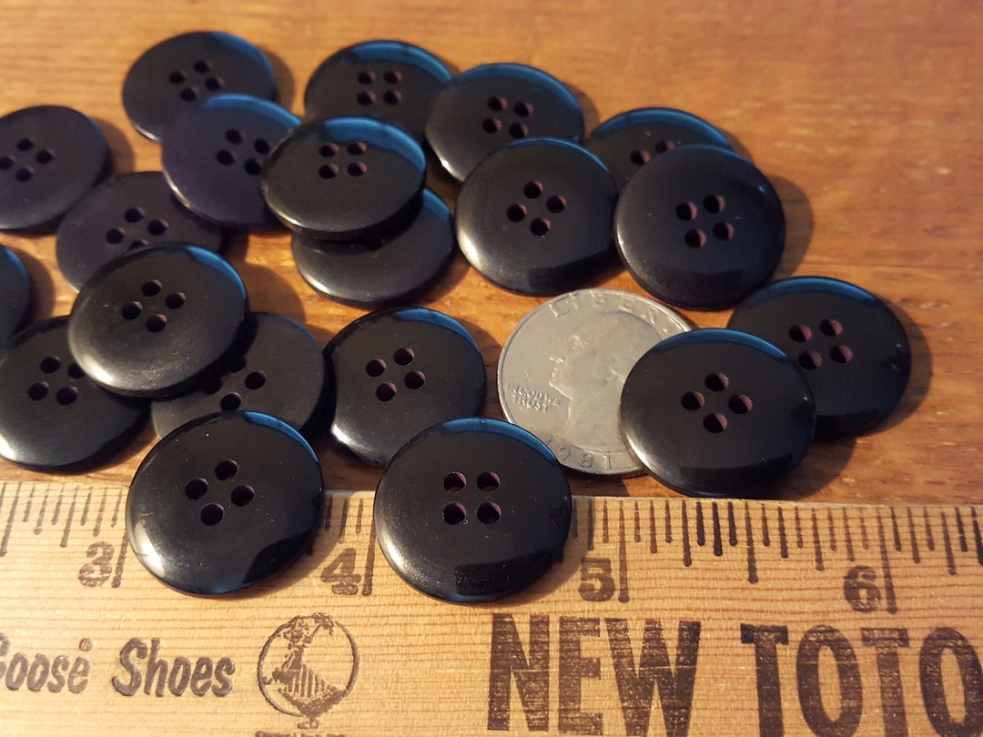 20MM Basic Round 4-hole Black Buttons 13/16" Tapered to Edge 32L Sew-on ...