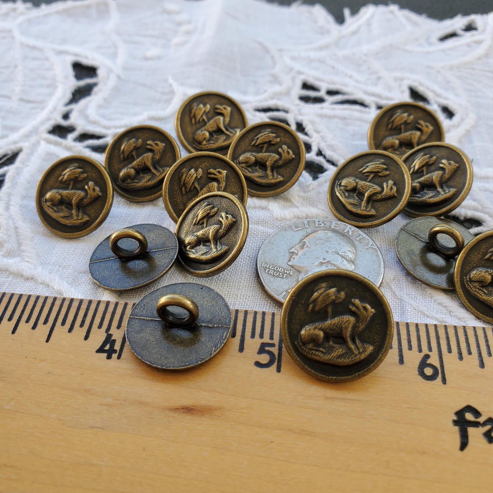 Fox in Forest Antique Brass Tone Metal Shank Buttons Size 28L (11/16 ...