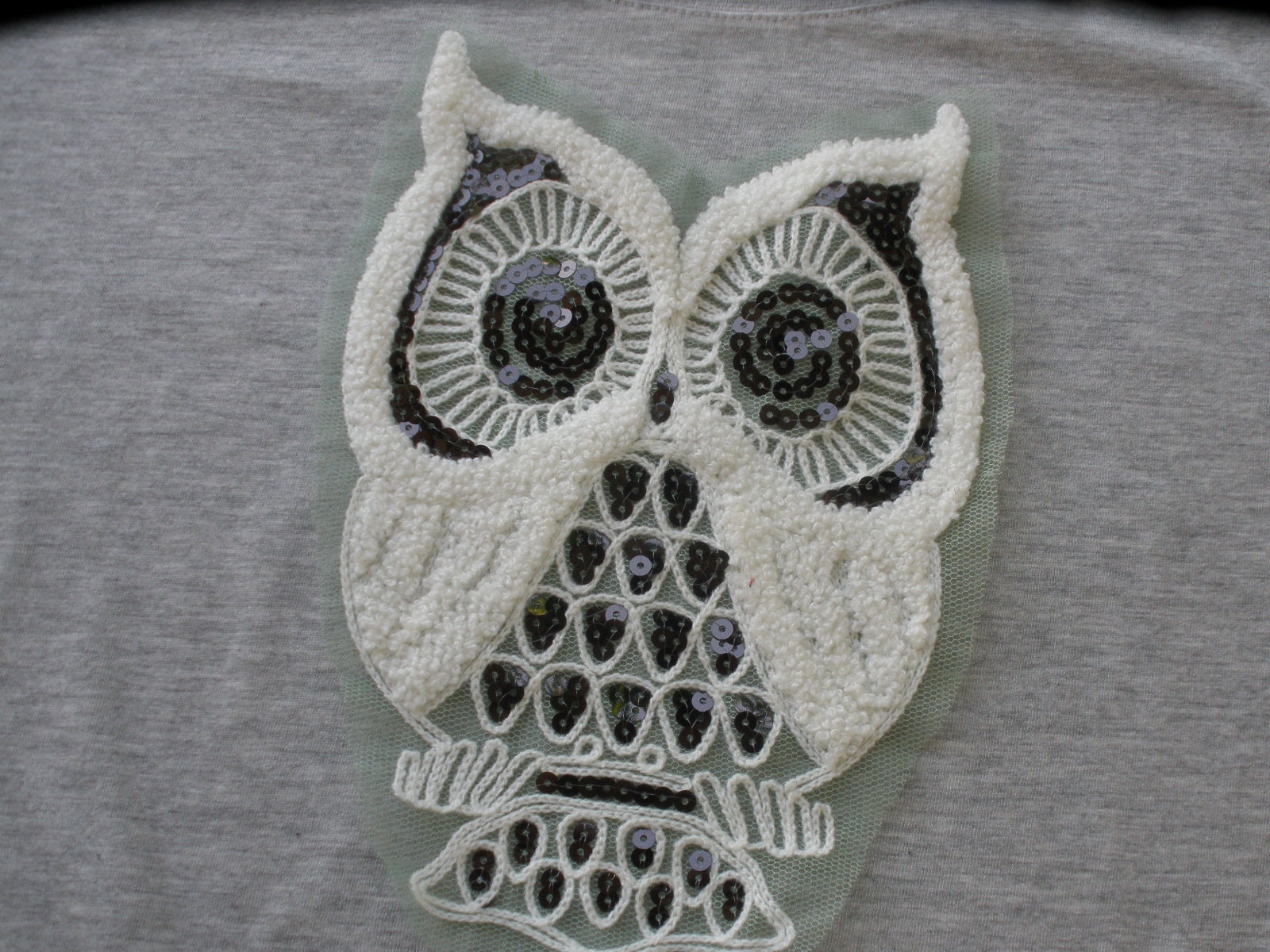 Textured Ivory & black sequin Owl applique embroidered on | Etsy