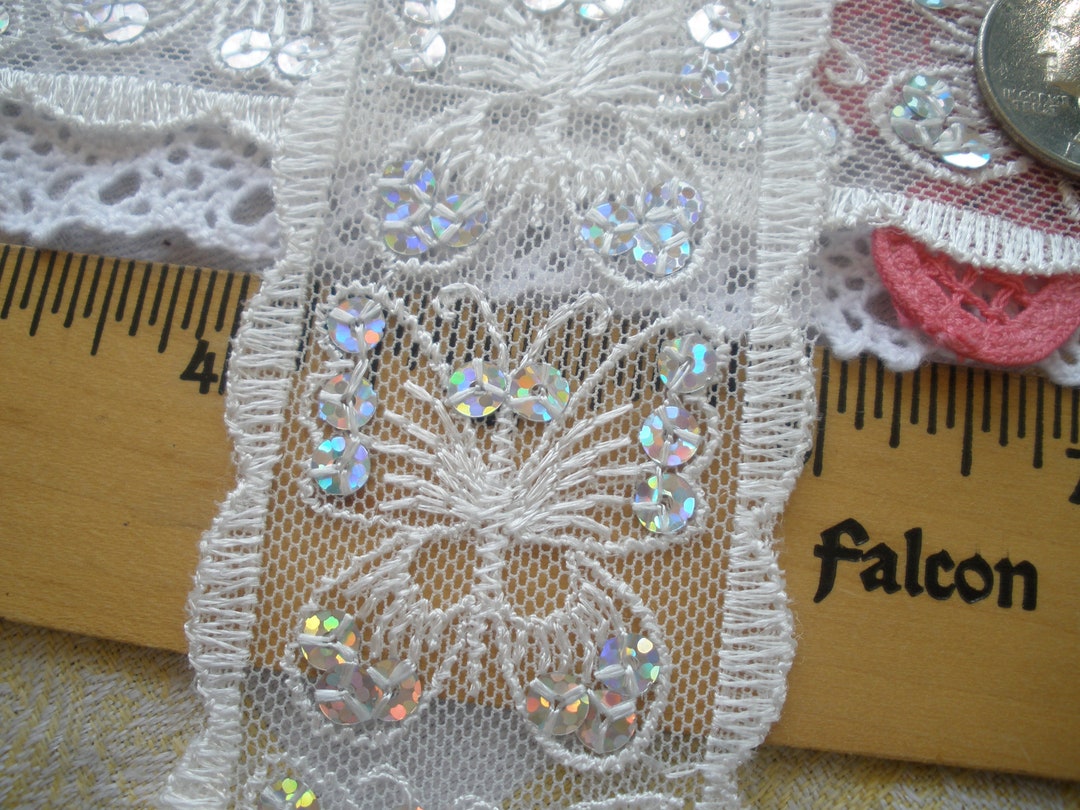 Gorgeous Embroidered Butterflies on Net Lace With Sequins 2" Ribbon ...