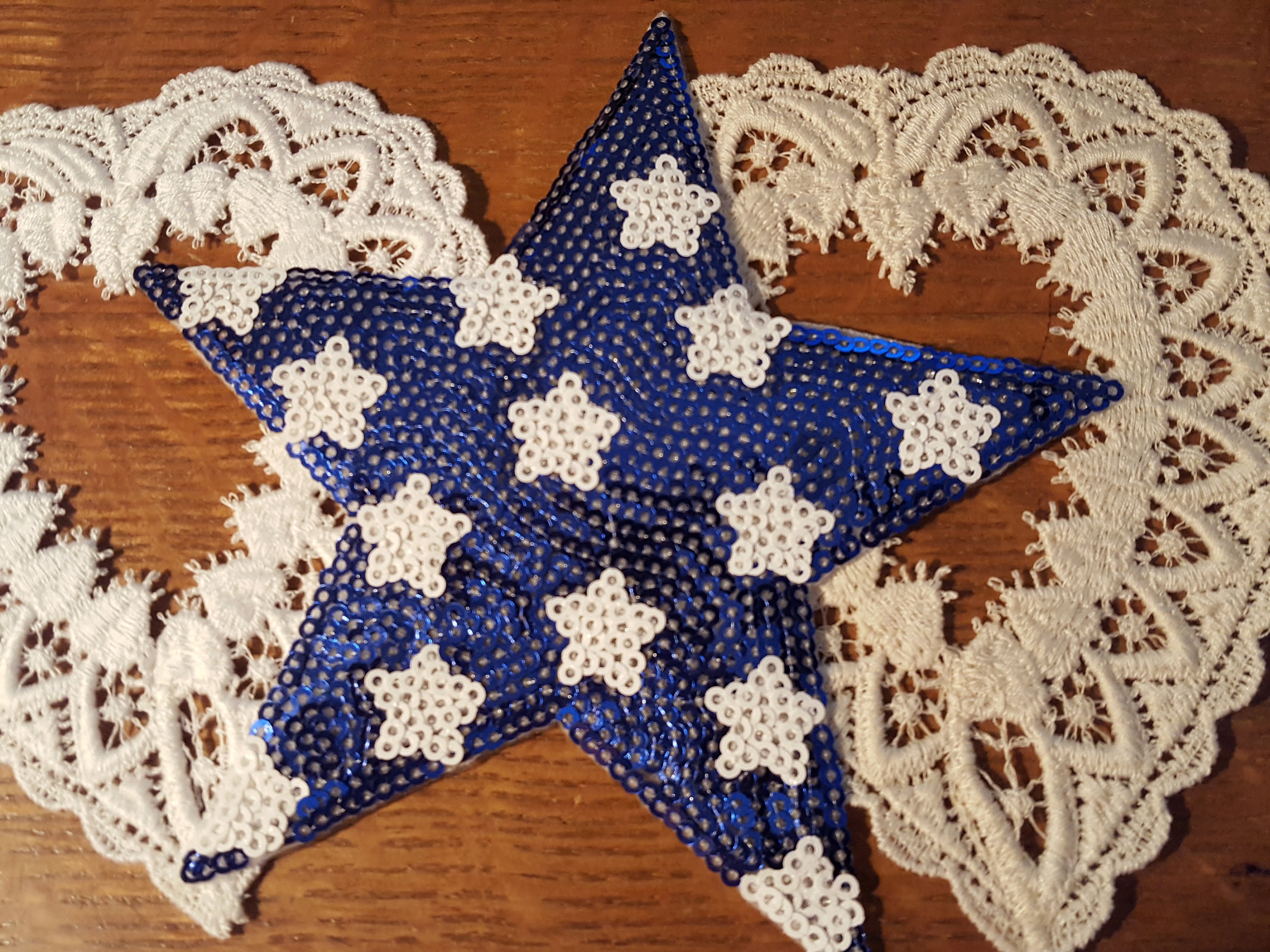 Sequin Star Applique Blue with white small stars sew on iron | Etsy