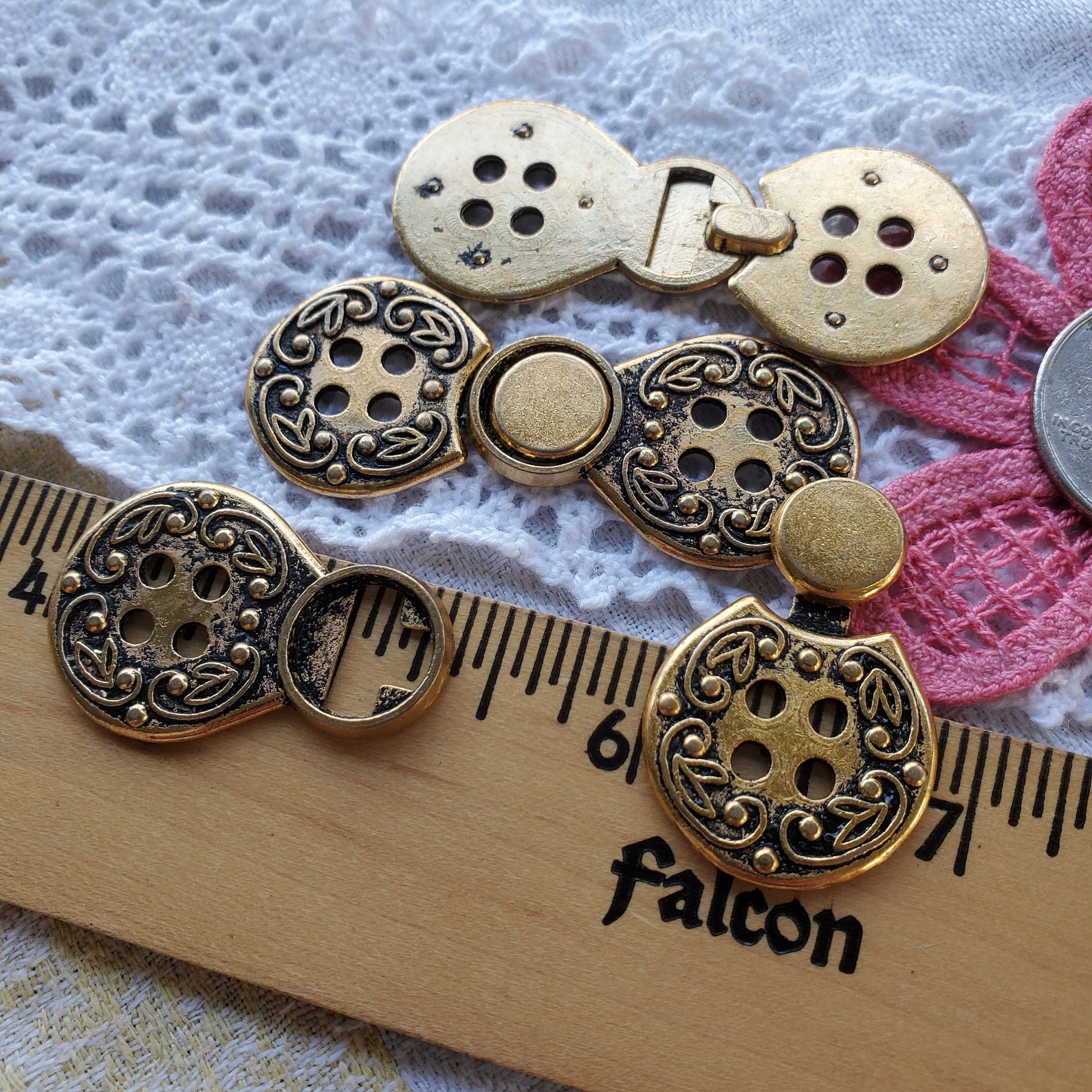 Antique Gold Tone Sweater Clasp Button Shape Hook and Loop Coat ...