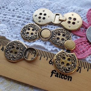 Antique Gold Tone Sweater Clasp Button Shape Hook and Loop Coat ...