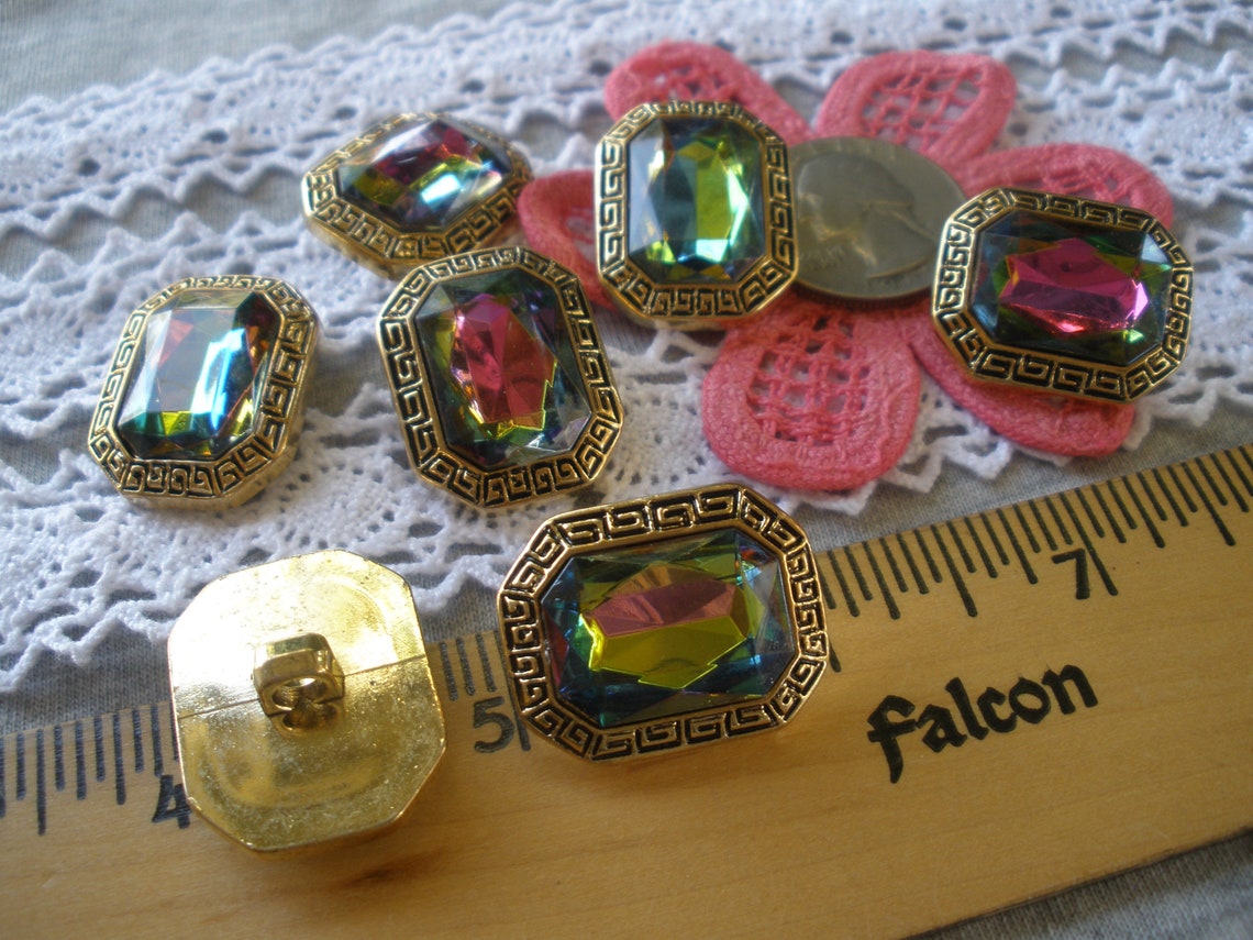 Colorful Gem Shape Rhinestone Gold Plastic Shank Buttons - Etsy
