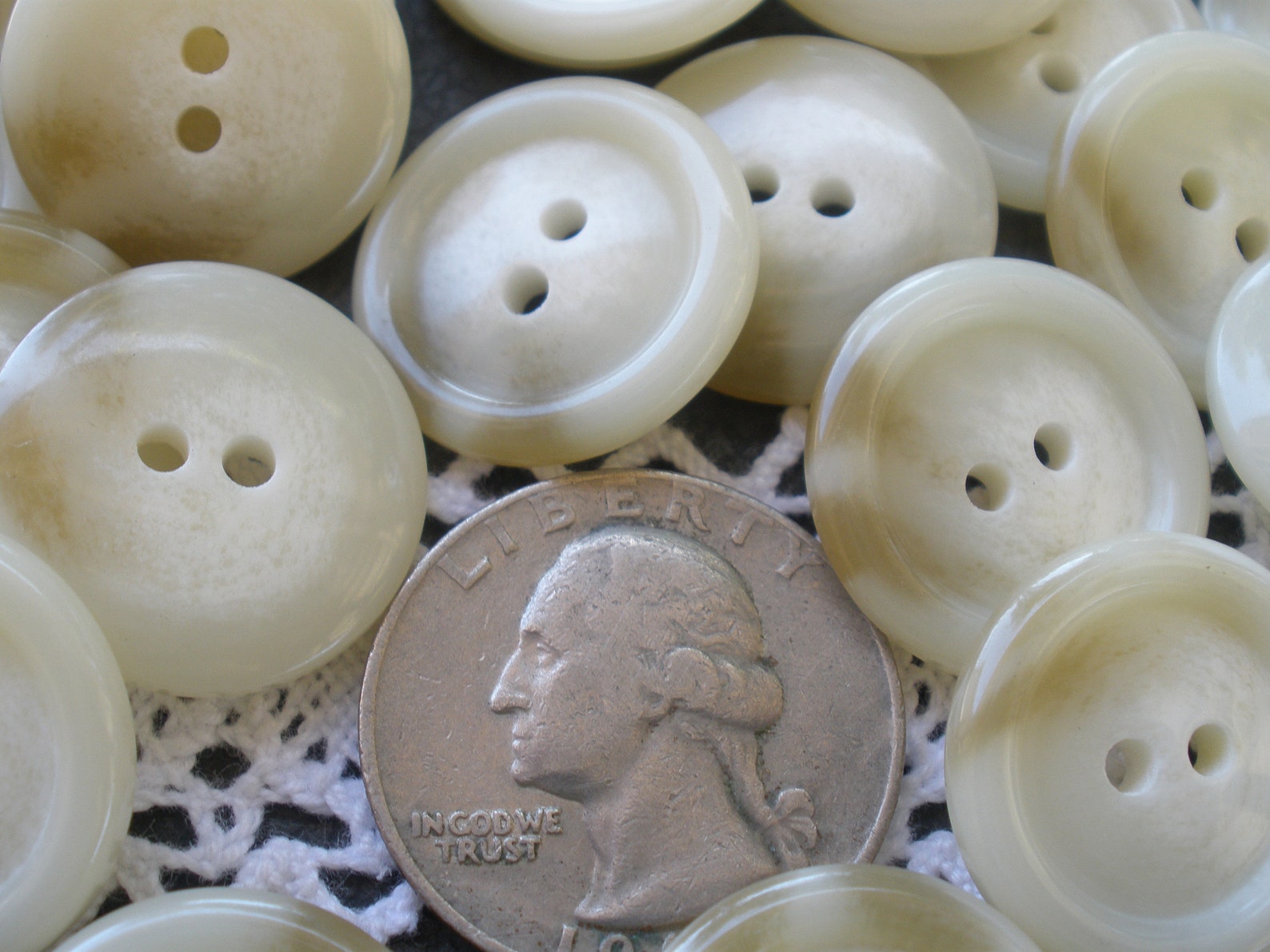 Beige & White Horn Effect 2-hole Buttons Plastic Rim Size 32L 20MM 13/ ...
