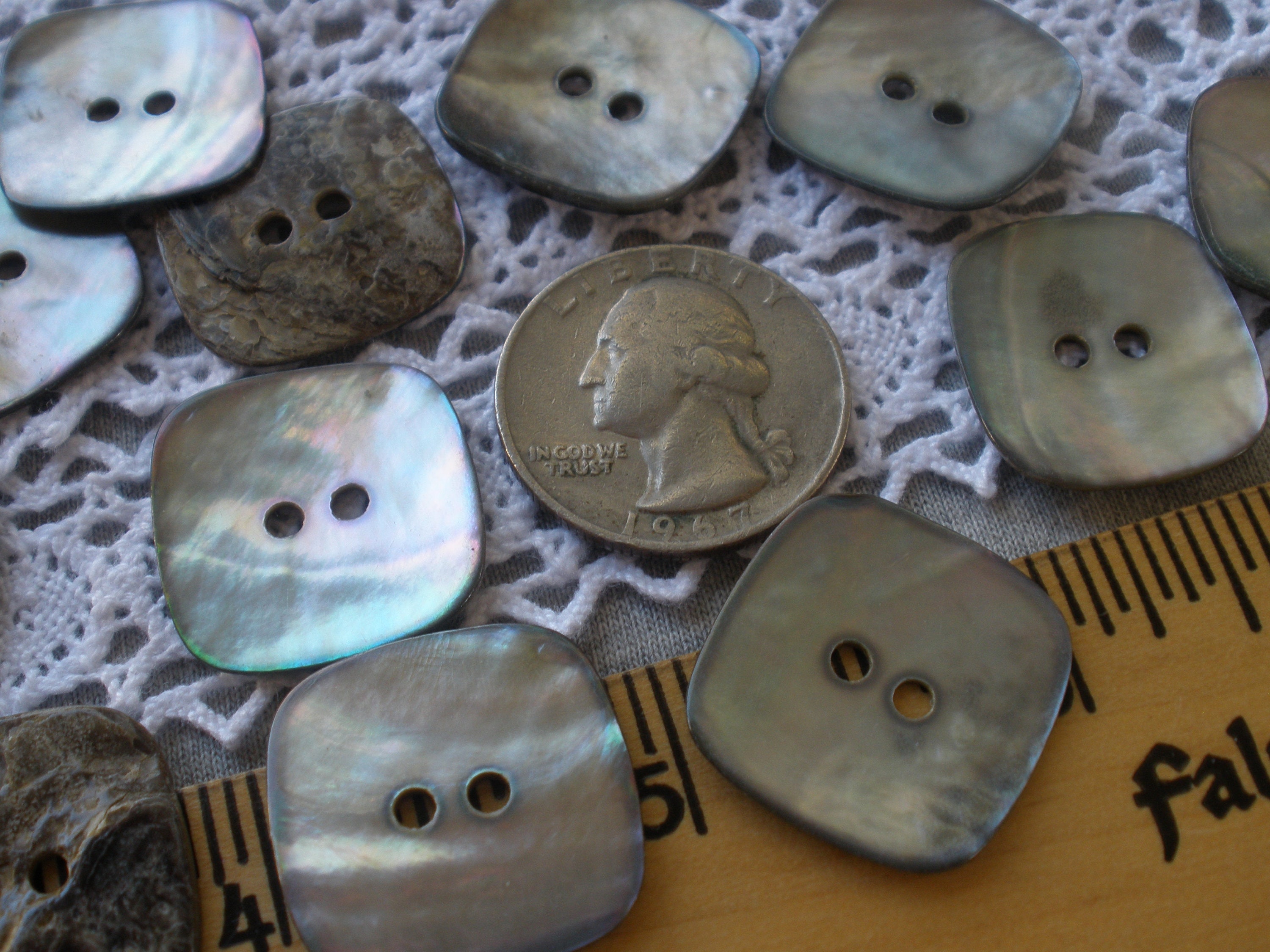 Square Smoke MOP Shell Buttons 20mm by 25mm 40L 1 Inch Agoya 2 Hole Sew ...