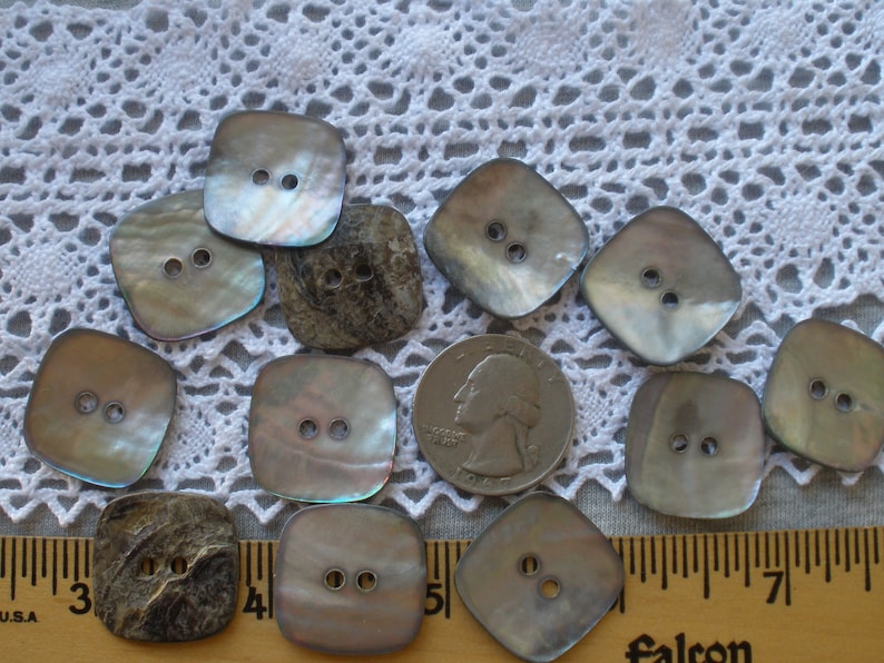 Square Smoke MOP Shell Buttons 20mm by 25mm 40L 1 Inch Agoya 2 Hole Sew ...