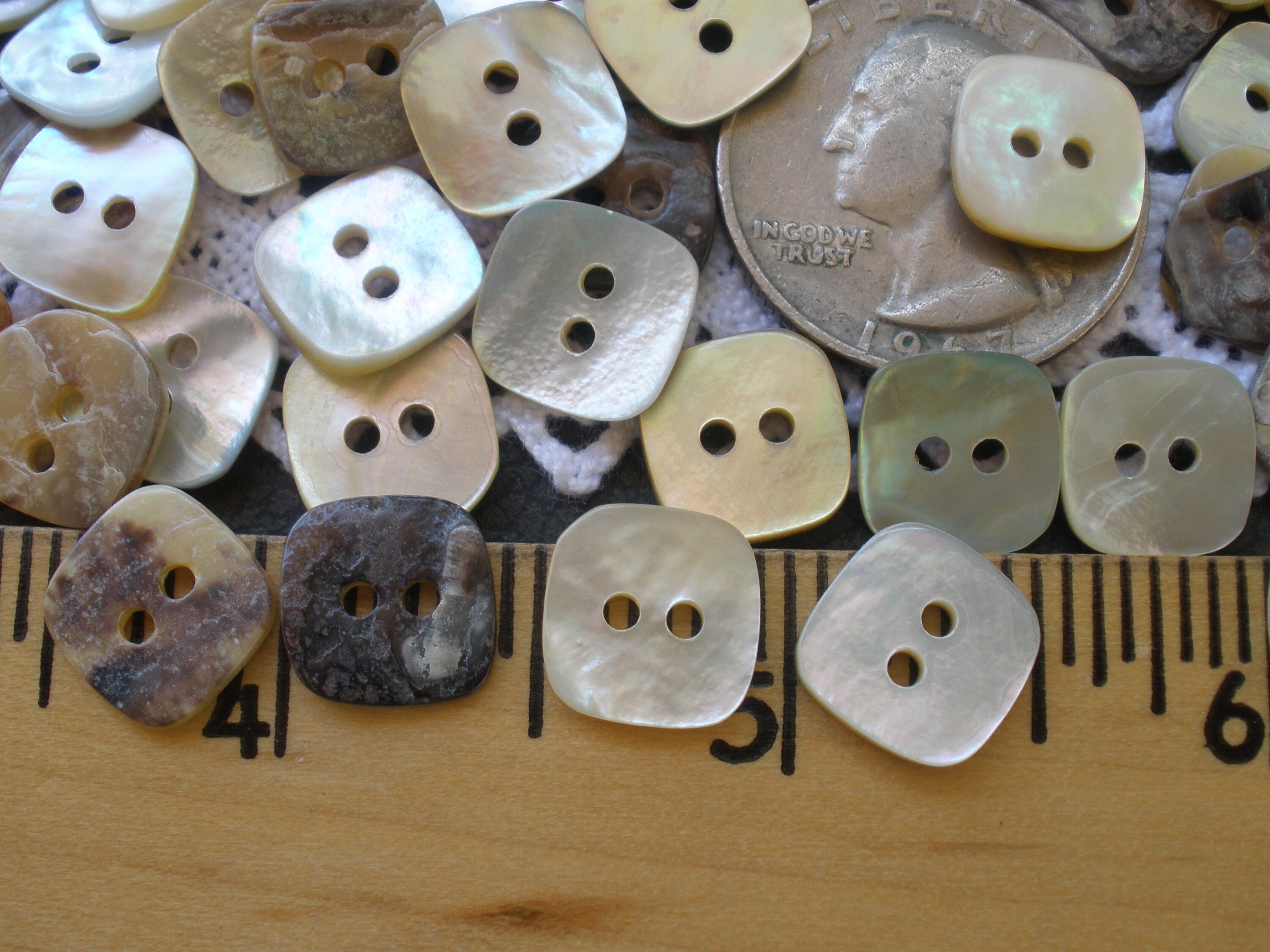 Square MOP Shell Buttons Natural 11mm by 13mm 20L 1/2" Pearly White ...