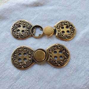 Antique Gold Tone Sweater Clasp Button Shape Hook and Loop Coat ...