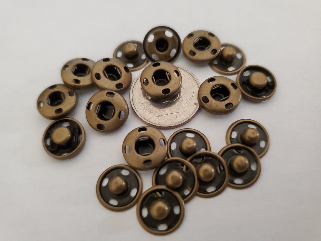 10MM Antique Brass Sew on metal Snaps 18 Sets 3/8 shirts small ...