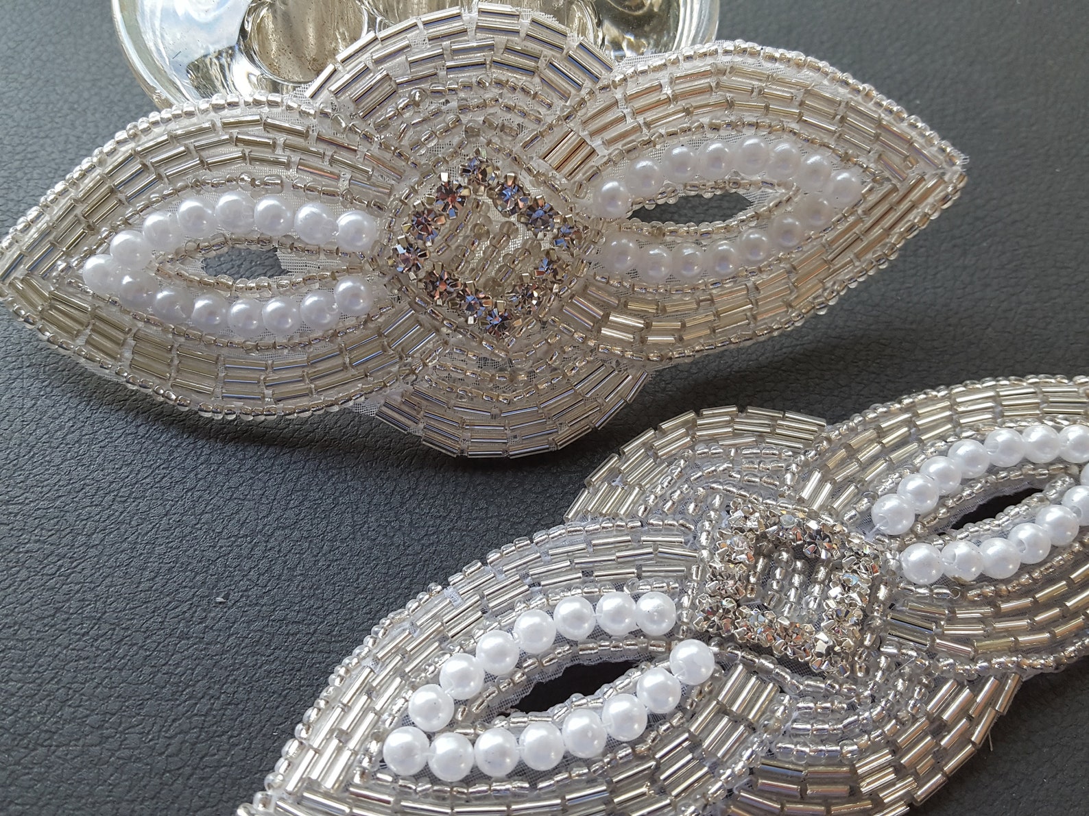 Beaded Applique Embellishments Clear Rhinestone & Faux Pearl Costume ...