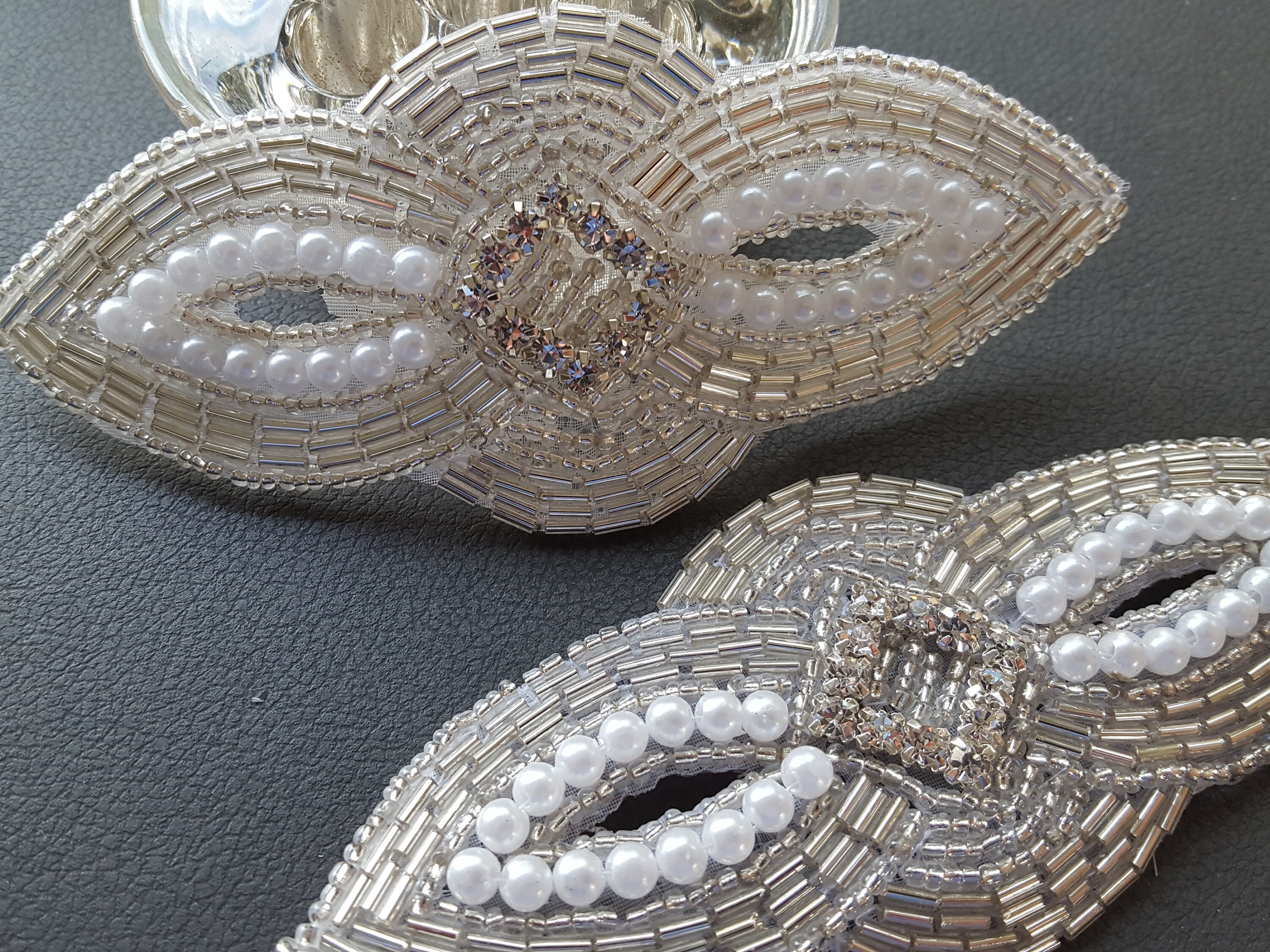 Beaded Applique Embellishments Clear Rhinestone & Faux Pearl | Etsy