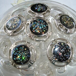 Glitter Sparkle Buttons Black Center Silver Shank 30L (3/4" 19MM ...