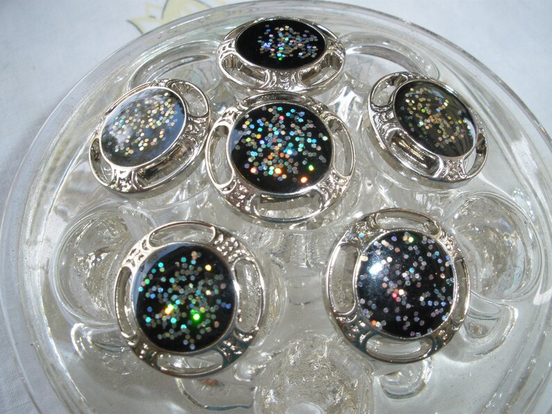 Glitter sparkle buttons black center silver shank 30L | Etsy
