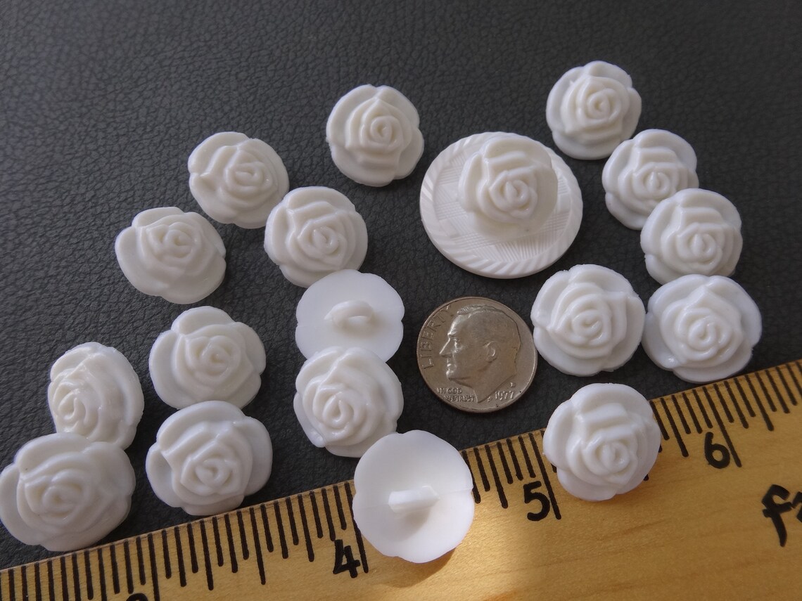 White Vintage Carved Plastic Rose Shank Buttons Size 24L | Etsy