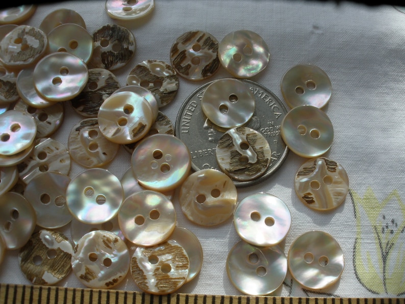 Champagne Beige Real Shell Buttons 7/16" 18L MOP Natural 11MM Sewing 2 ...