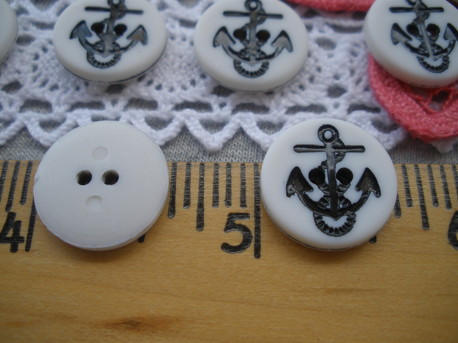Cool Anchor & Rope Shirt Buttons Black on White 15mm 23L 2-hole Sew on ...