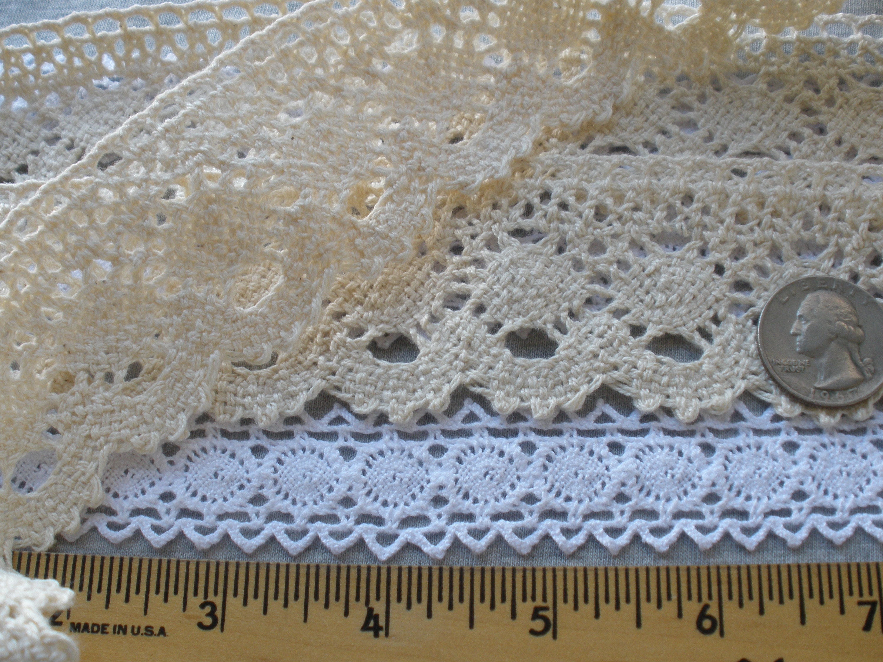 Ecru Natural Color Lace Cotton Trim 1 7/8" Wide Crochet or Bobbin Look ...